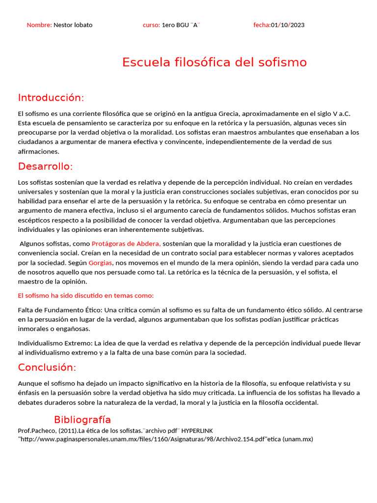 Escuela Filosófica Del Sofismo | PDF | Verdad | Moralidad