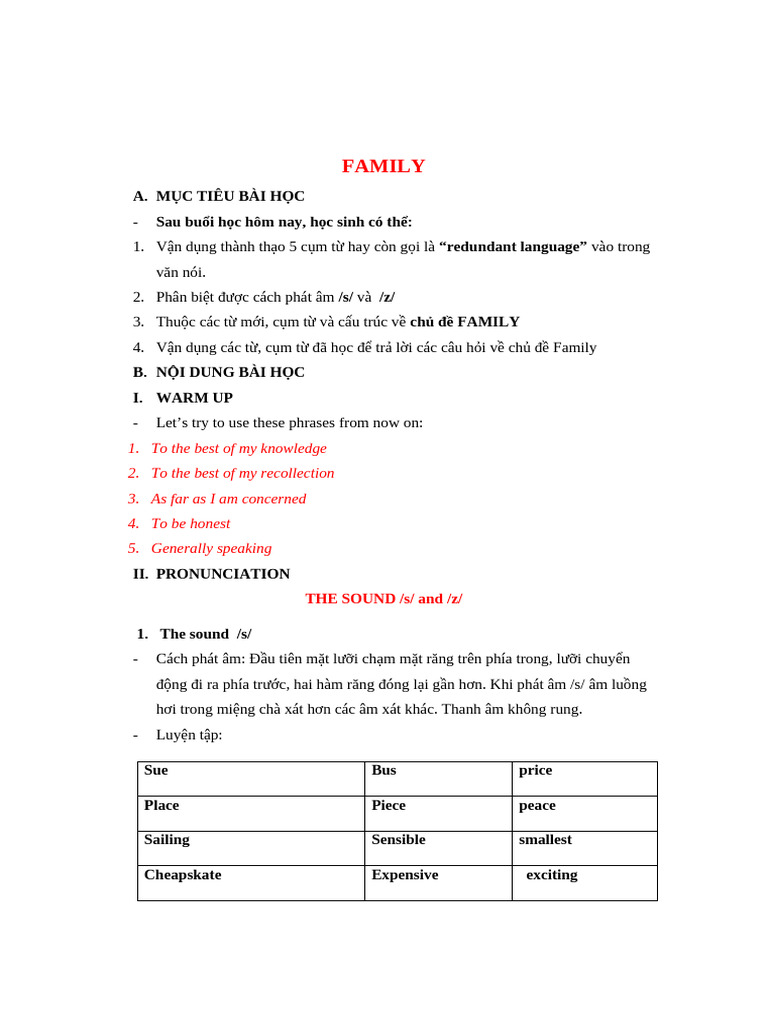 Lesson 1 - Family | PDF