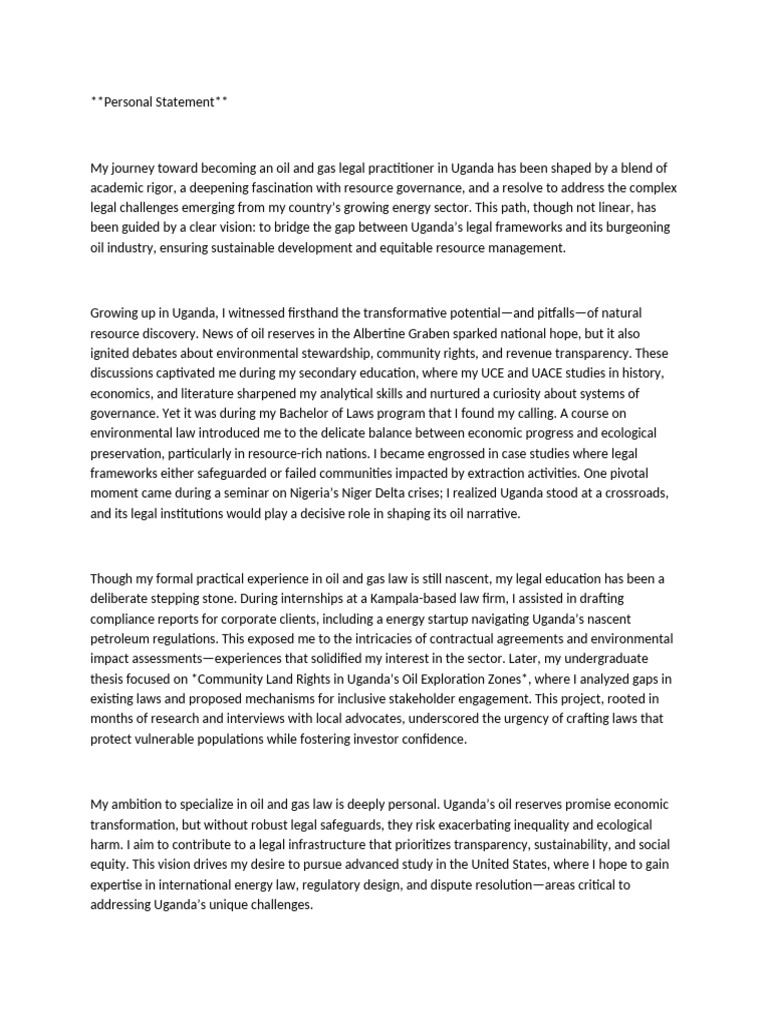 Personal Statement - Kiyingi | PDF | Governance | Sustainability