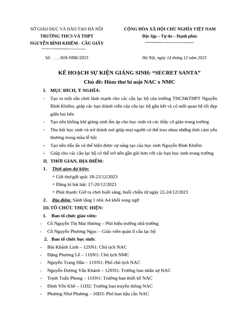 Kế Hoạch Hòm Thư NAC X NMC 2023 | PDF