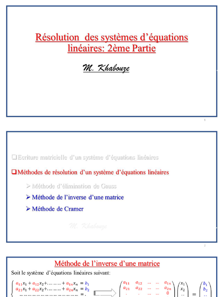 Partie2 - Résolution Des Systèmes D'équations Linéaires - Im | PDF