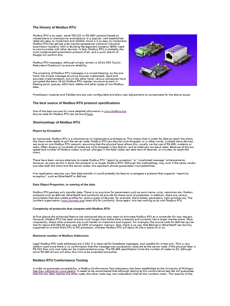 Modbus RTU Protocol Overview | PDF | Networking Standards | Computer Standards