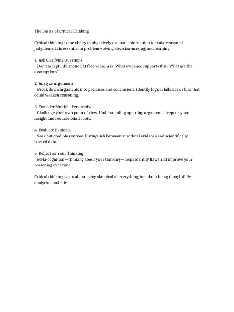 Basics of Critical Thinking Guide | PDF