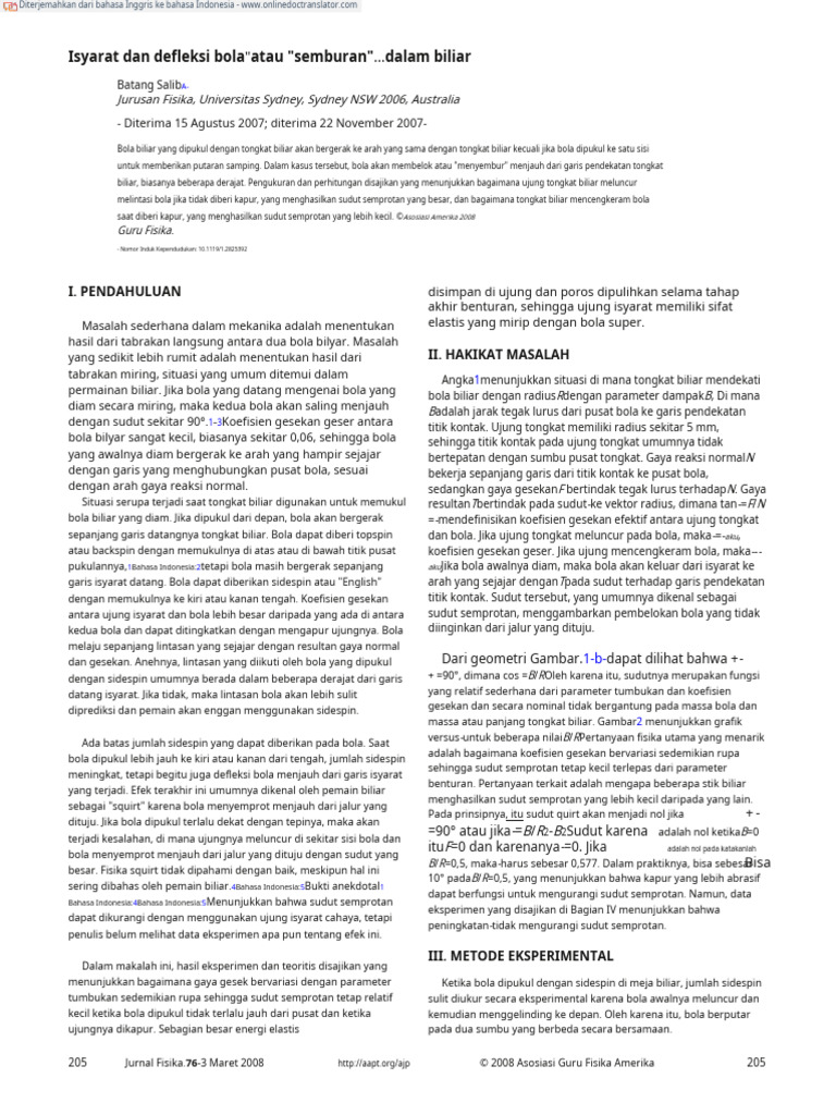 Cue and Ball Deflection or "Squirt" in Billiards - En.id | PDF