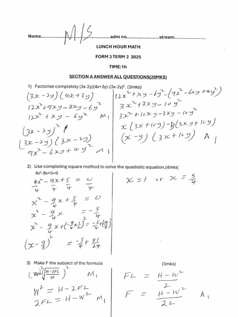 Math Lunch F3 MS | PDF