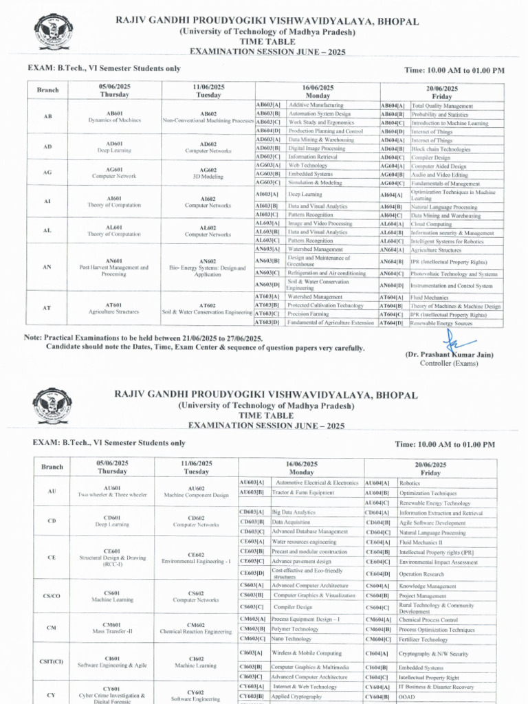 Exam Time Table 2025 | PDF
