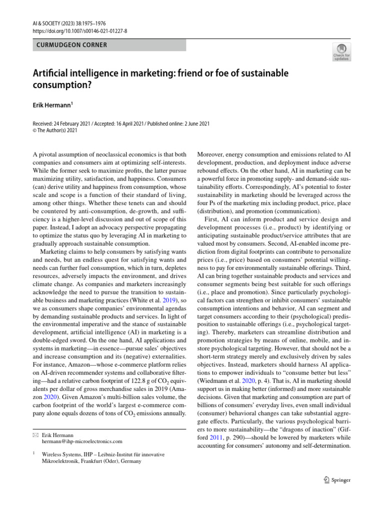 Artificial Intelligence in Marketing Friend or Foe of Sustainable ...