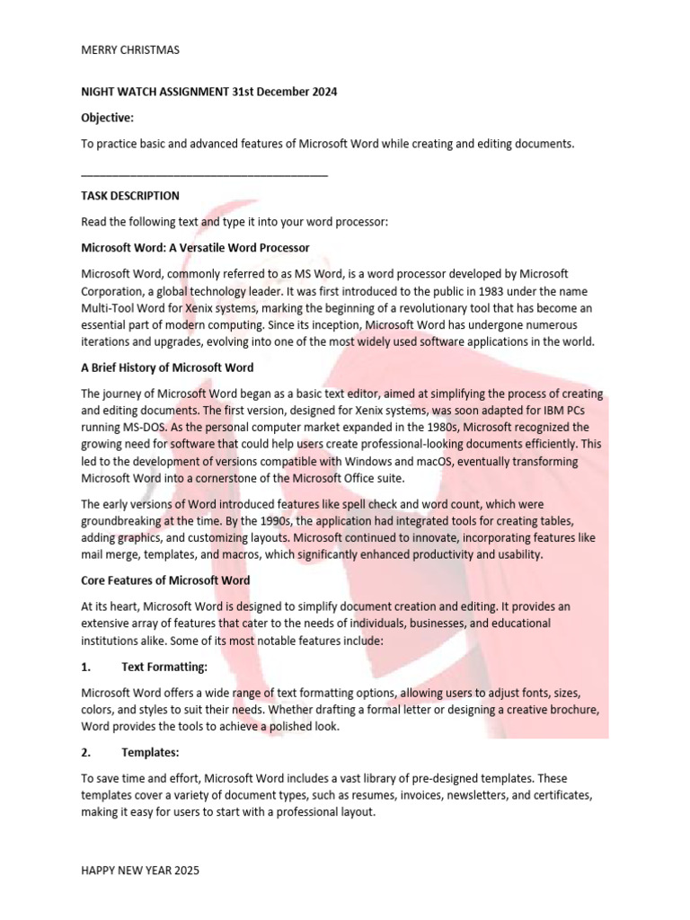 Night Watch Assignment 31st December 2024 | PDF | Microsoft Word ...
