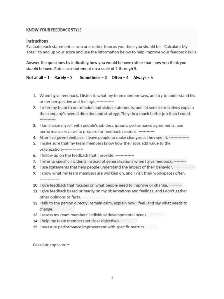 Assess Your Feedback Style | PDF | Psychological Concepts | Cognition