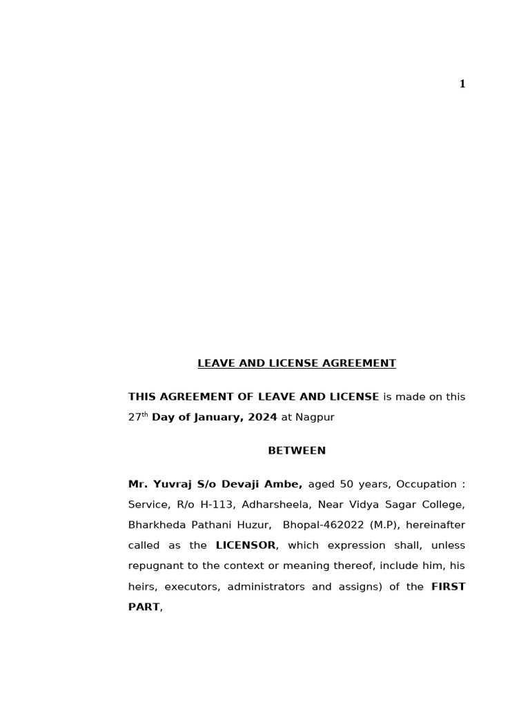 Leave and Licence - Yuvraj Ambe and Devendra Hiwase 2024 | PDF ...