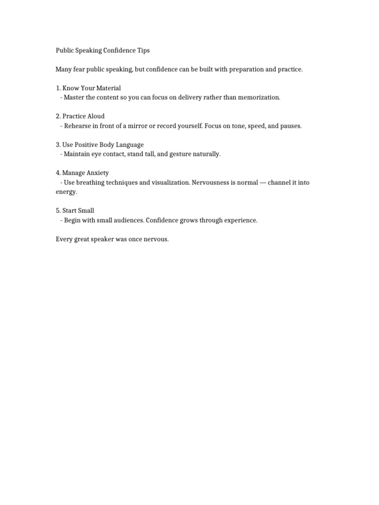 Boost Public Speaking Confidence Tips | PDF