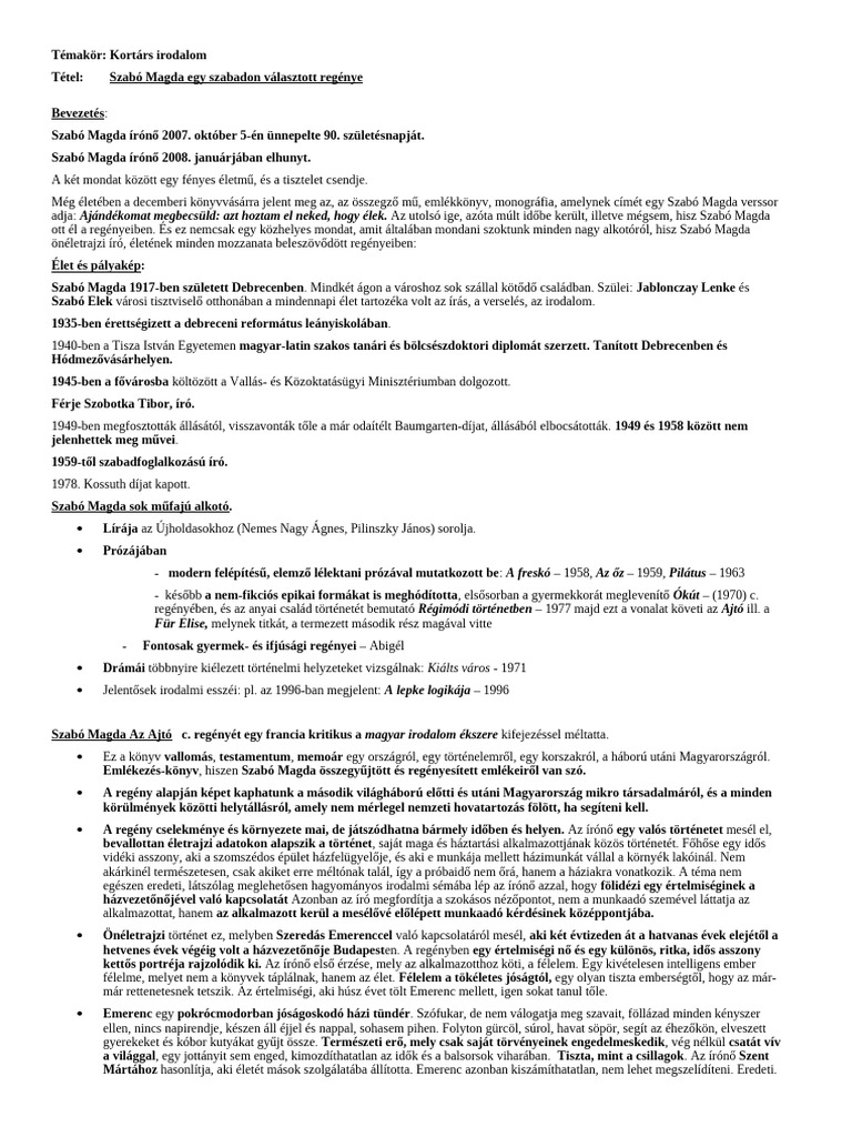 16 - 2 - Kortárs Irodalom-Szabó Magda-Ajtó | PDF