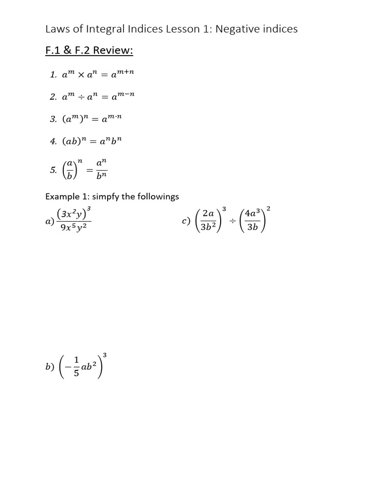 F3 Laws of Integral Indices Lesson 1 | PDF