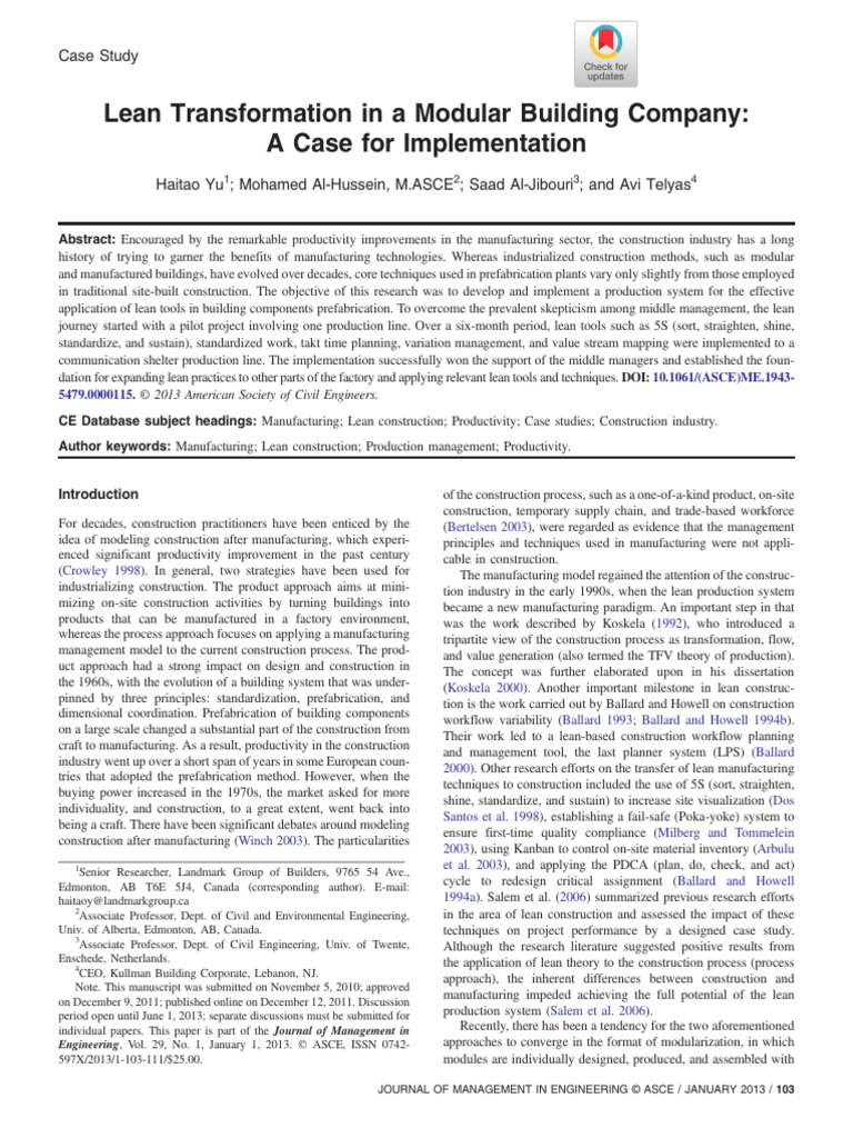 Lean Transformation in A Modular Building Company - A Case For Implementation | PDF | Lean ...