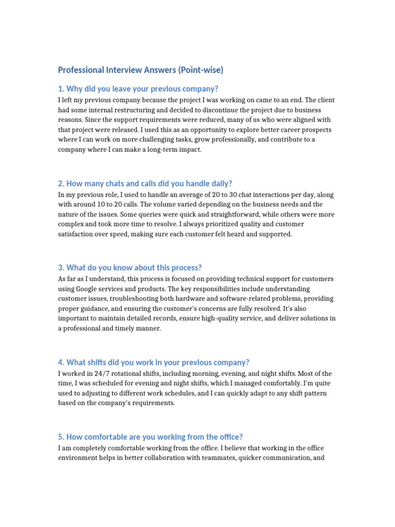 Interview Answers Pointwise | PDF | Microsoft Windows | Technical Support
