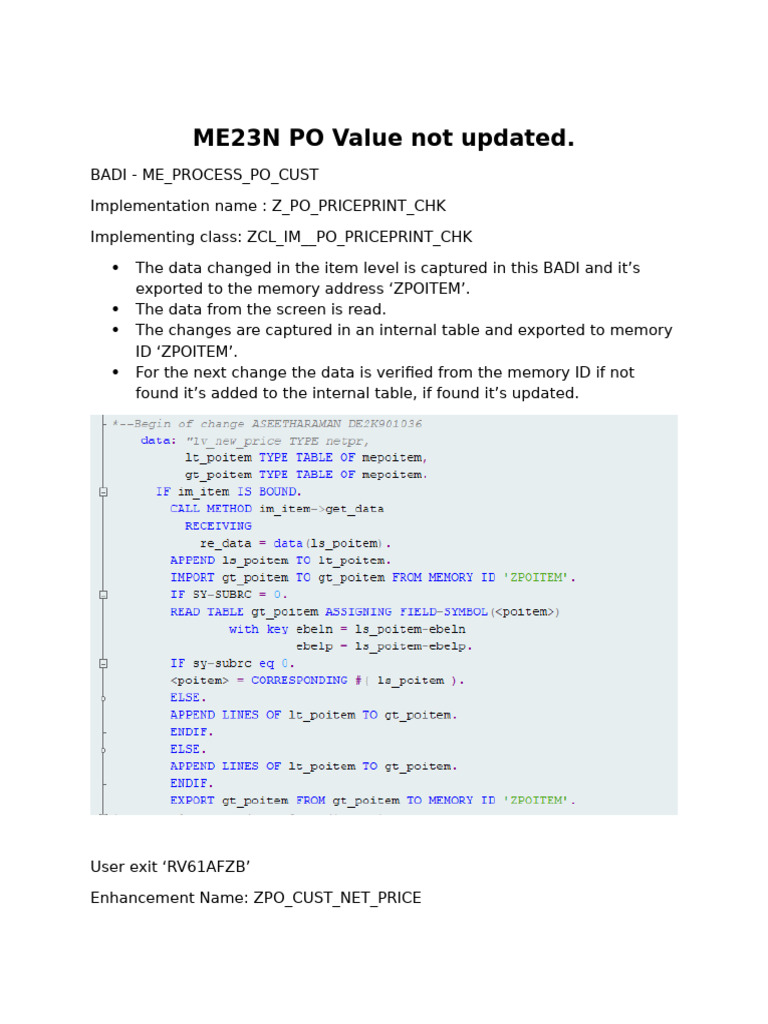 ME23N PO Value Not Updated | PDF