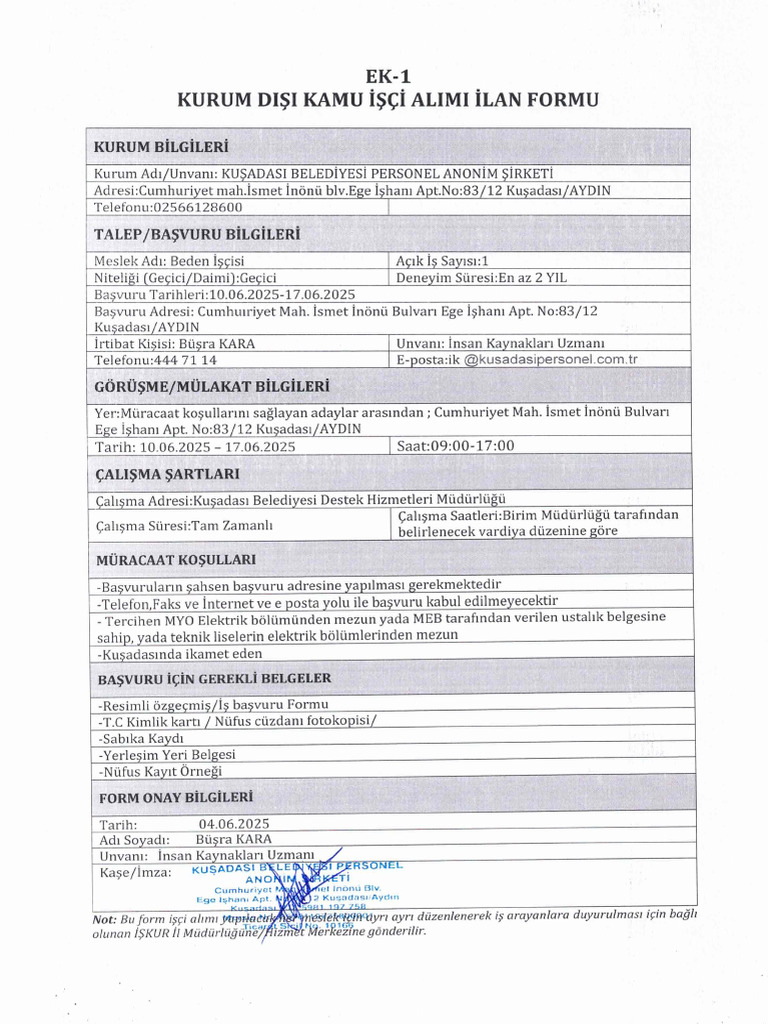 Aydin Kusadasi Belediyesi Personel A S 17-06-2026 | PDF