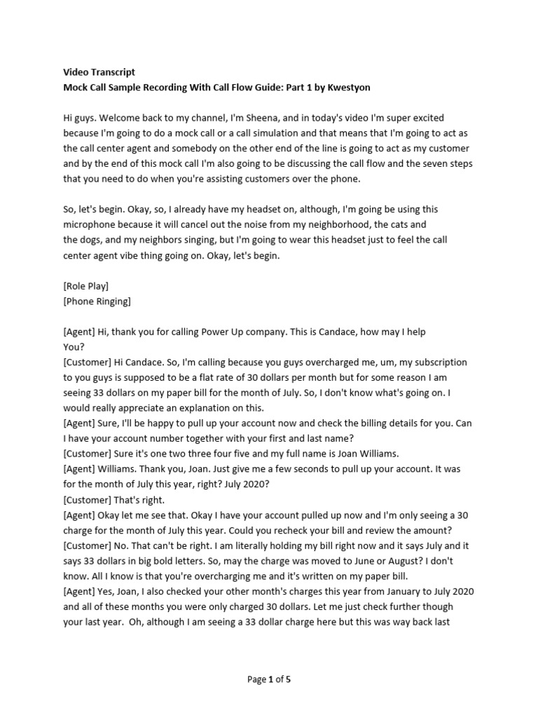Mock Call Sample Recording Transcript | PDF | Empathy | Question
