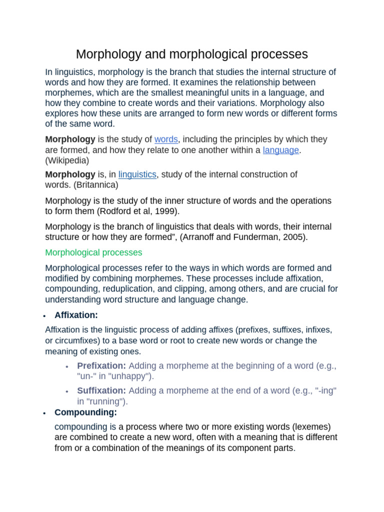 Morphology and Morphological Processes | PDF | Morphology (Linguistics ...