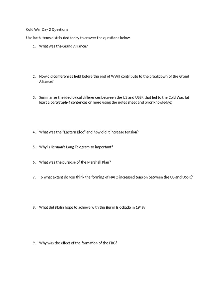 Cold War Day 2 Questions 1 | PDF