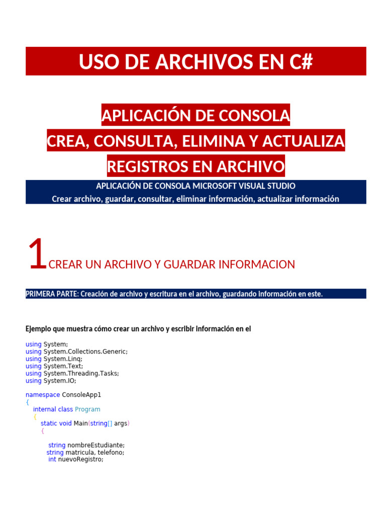 Archivos en C# v2 | PDF | C Sharp (lenguaje de programación) | Informática