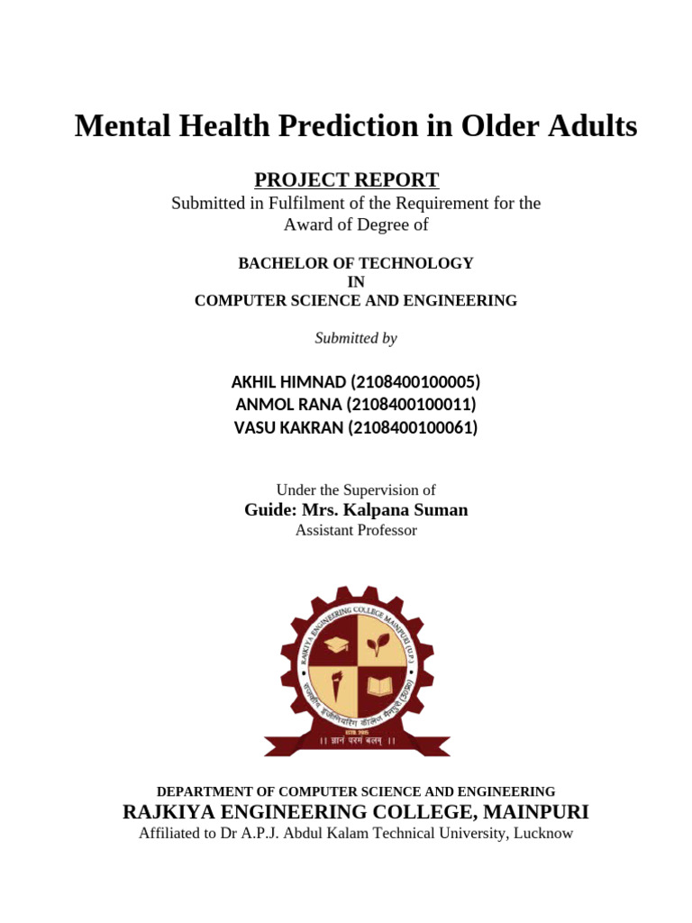 Mental Health Prediction in Older Adults: Project Report | PDF ...