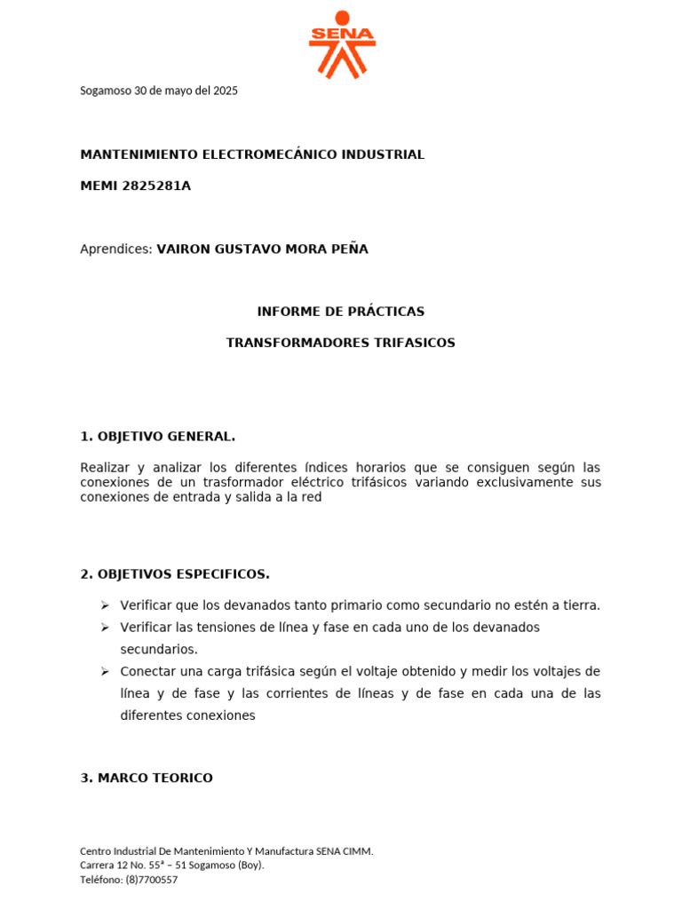 Informe Practica de Transformadores Trifasicos-1 | PDF | Transformador | Ingenieria Eléctrica