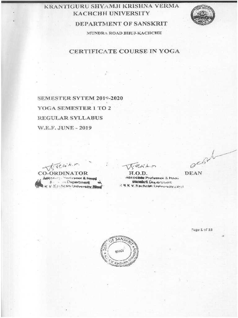 Certificate Course in Yoga Syllabus | PDF