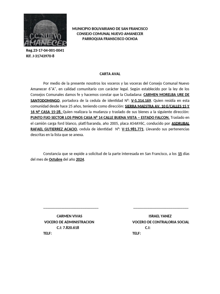 Carta Aval | PDF