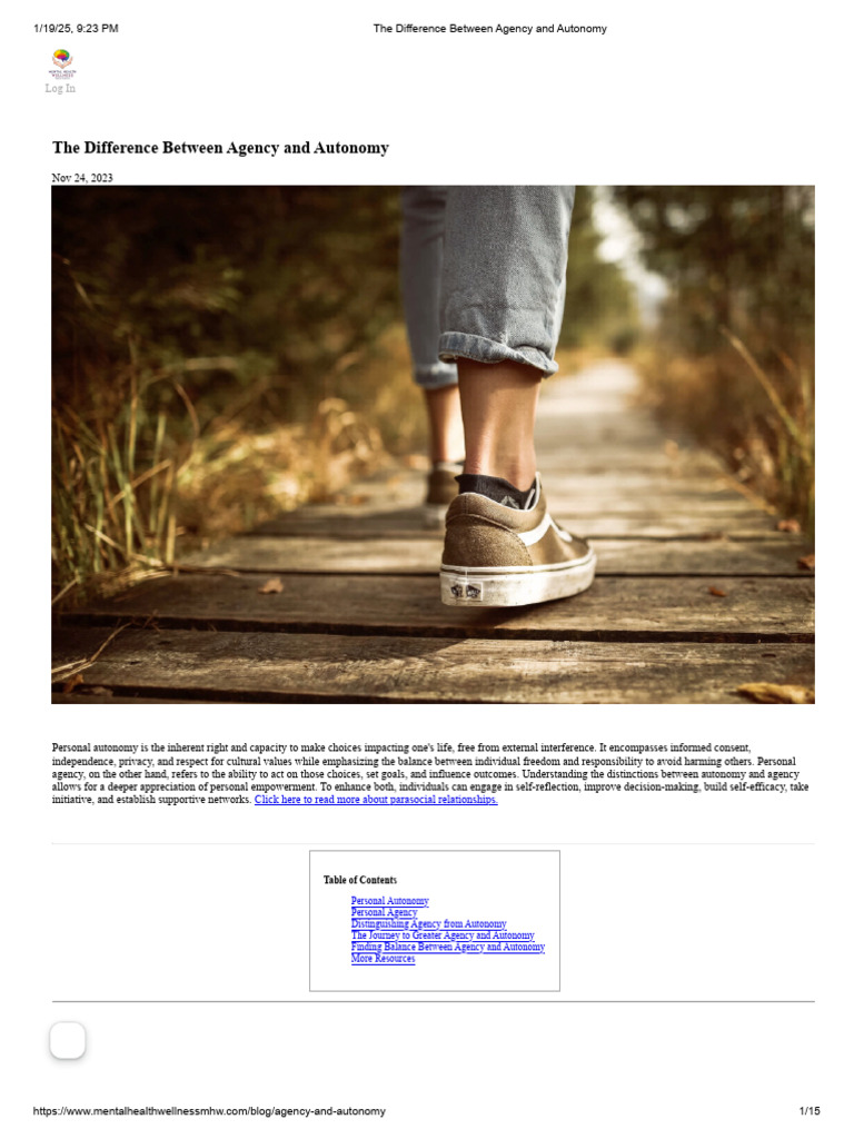 The Difference Between Agency and Autonomy | PDF | Autonomy | Empowerment