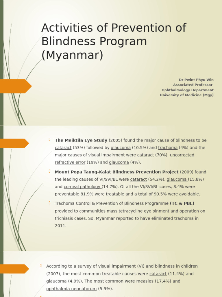 Activities of Prevention of Blindness Program (Myanmar | PDF ...