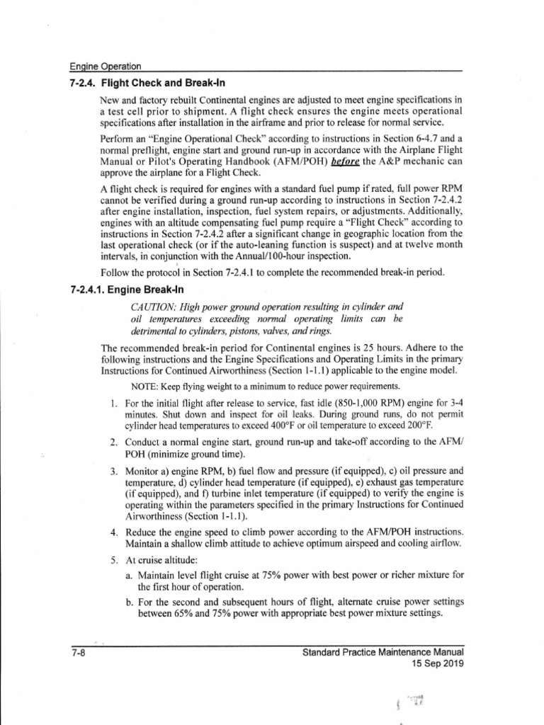 Continental Engine Break-In Procedure | PDF | Engines | Pump