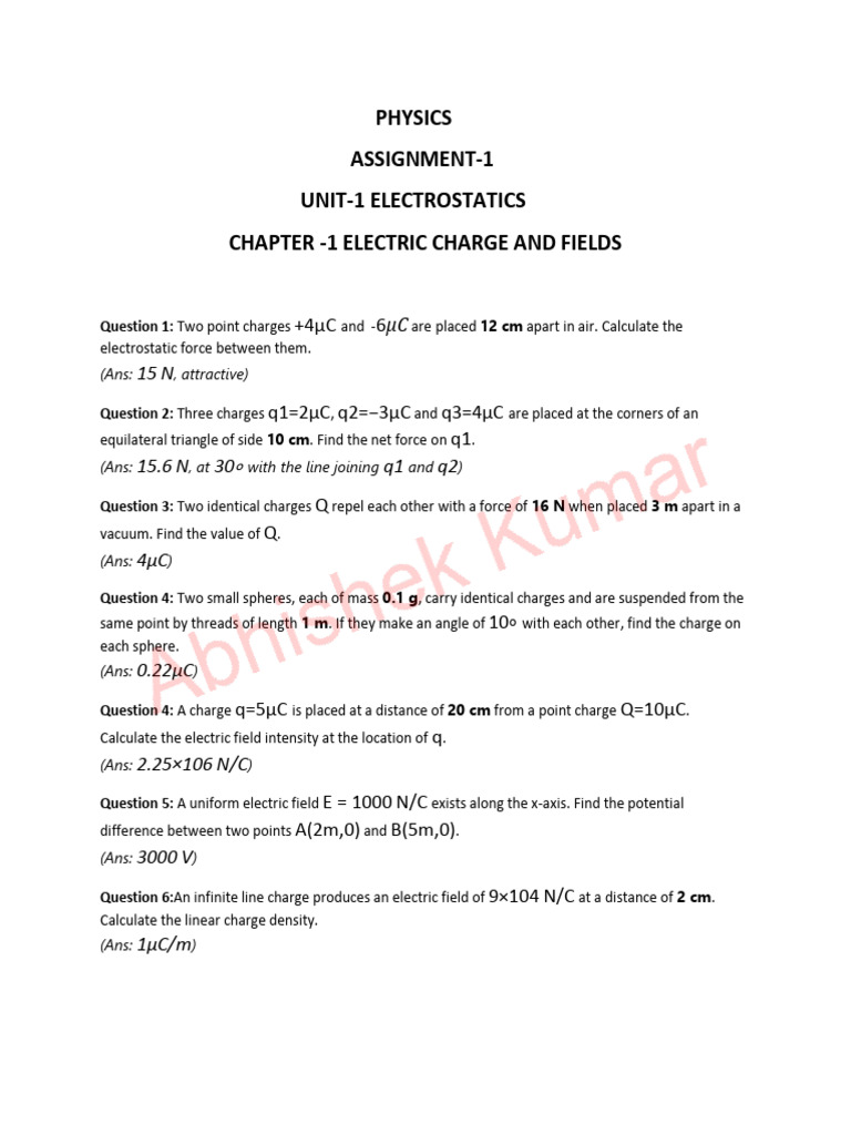 12th PHYSICS Assignment | PDF