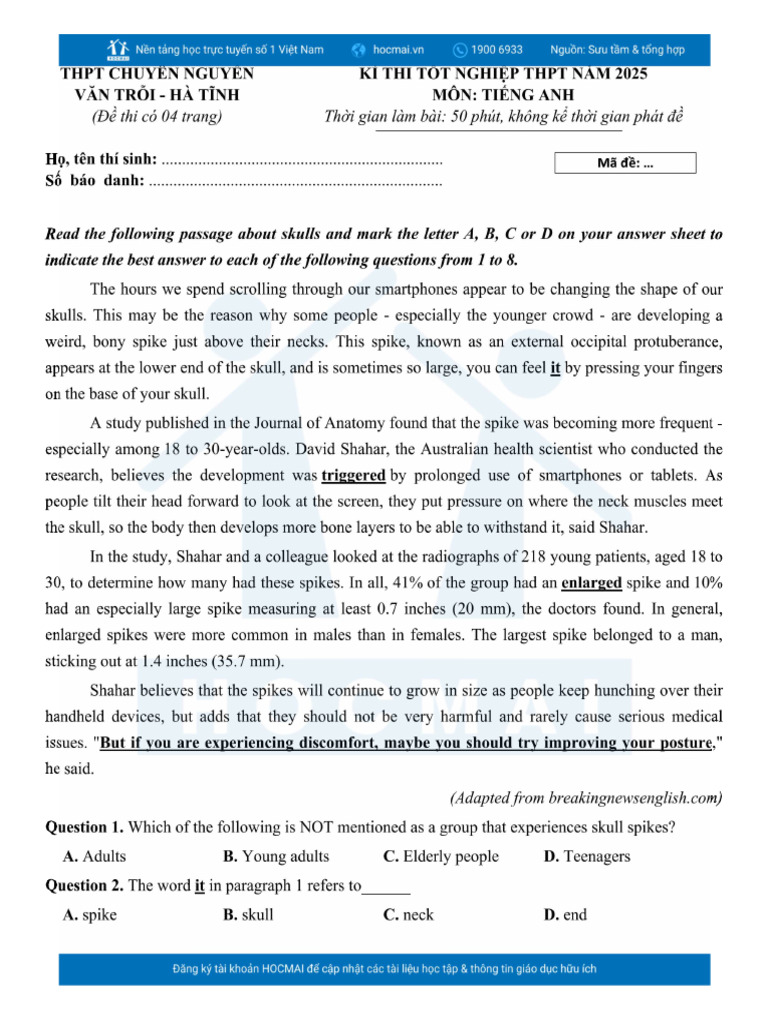 Đề Thi Thử TN Chuyên NVT | PDF