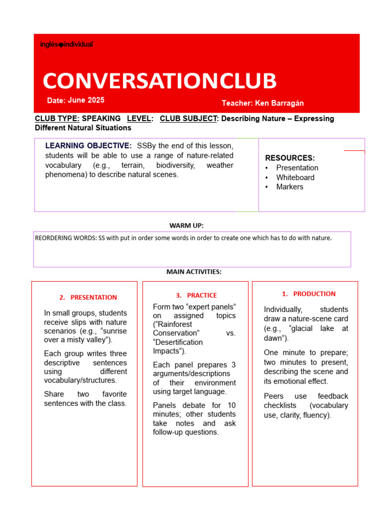 Describing Nature in Speaking Skills | PDF