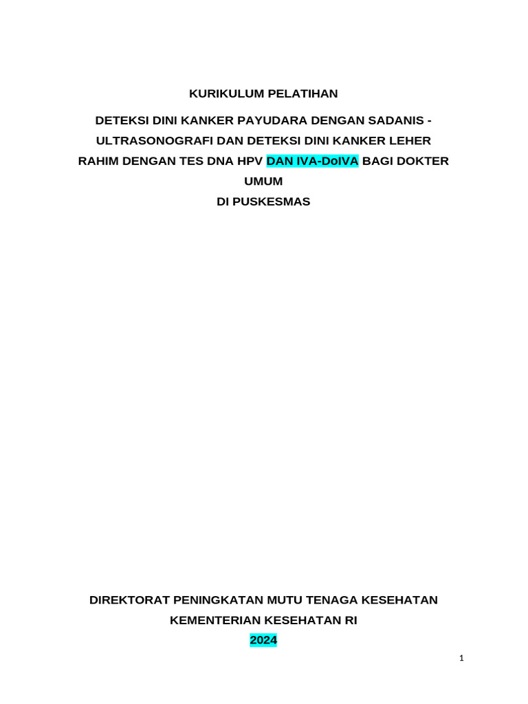 V1. Kurikulum Deteksi Dini Kanker Payudara Dengan SADANIS - USG Dan ...