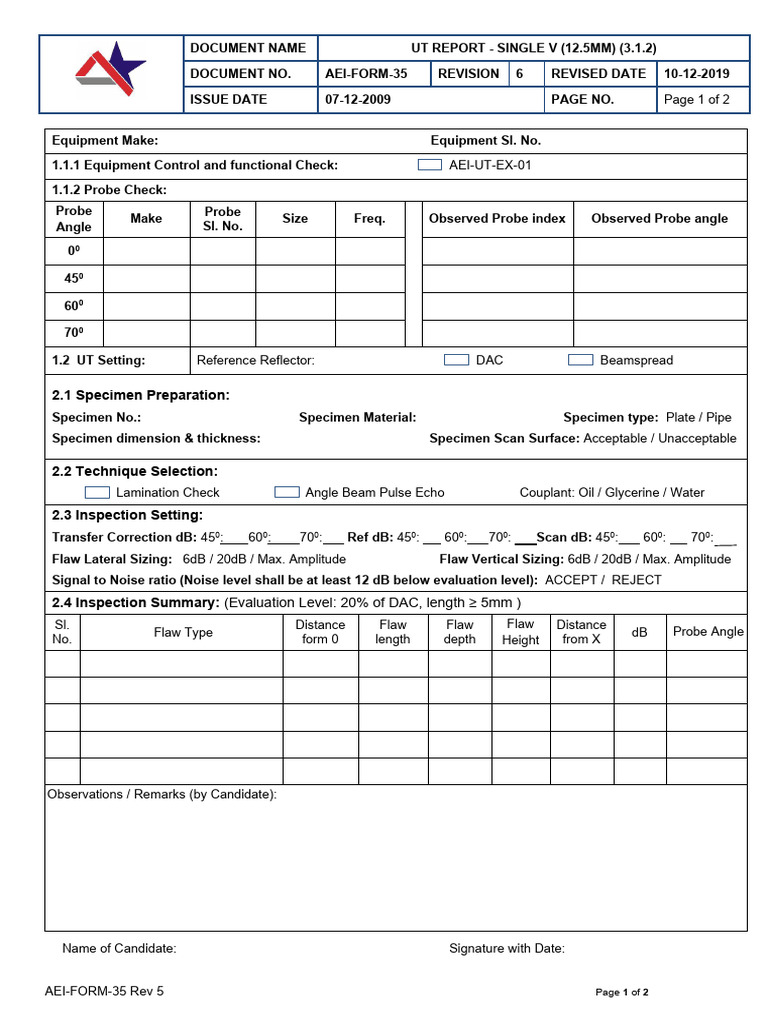 Aei-Form-35 - Report Ut Single V (3.1.2) Rev 6 | PDF | Applied And Interdisciplinary Physics ...