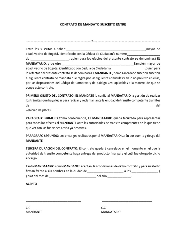 Contrato de Mandato para Trámites de Tránsito | PDF