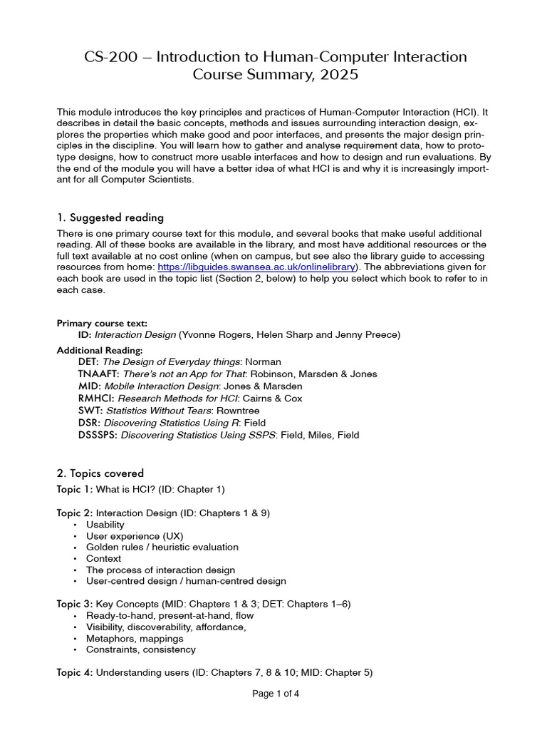 Course Summary (2025) Revised | PDF | Human–Computer Interaction | Usability