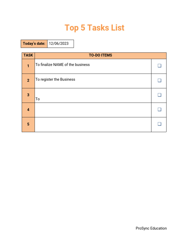 Top 5 Tasks List | PDF