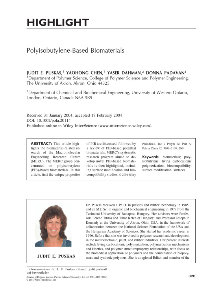 Journal of Polymer Science Part A Polymer Chemistry - 2004 - Puskas ...