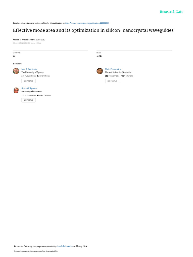 Effective Mode Area and Its Optimization in Silicon | PDF | Nonlinear ...