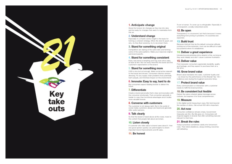 Key Take Outs: Brandz Top 100 2011: 101 | PDF | Brand | Business
