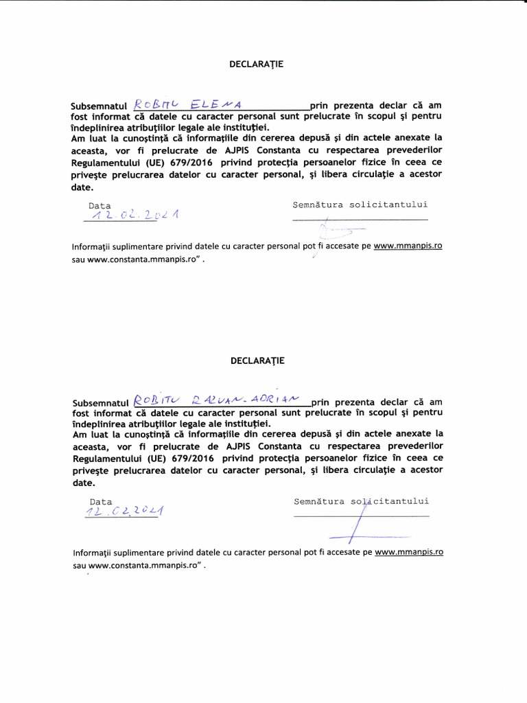 Declaratie Privind Protectia Datelor GDPR | PDF