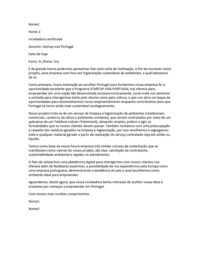 Protótipo de Carta Start Up VISA | PDF