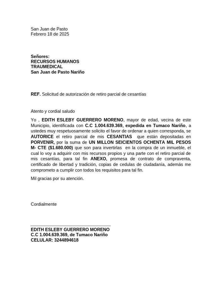 Carta Cesantias | PDF