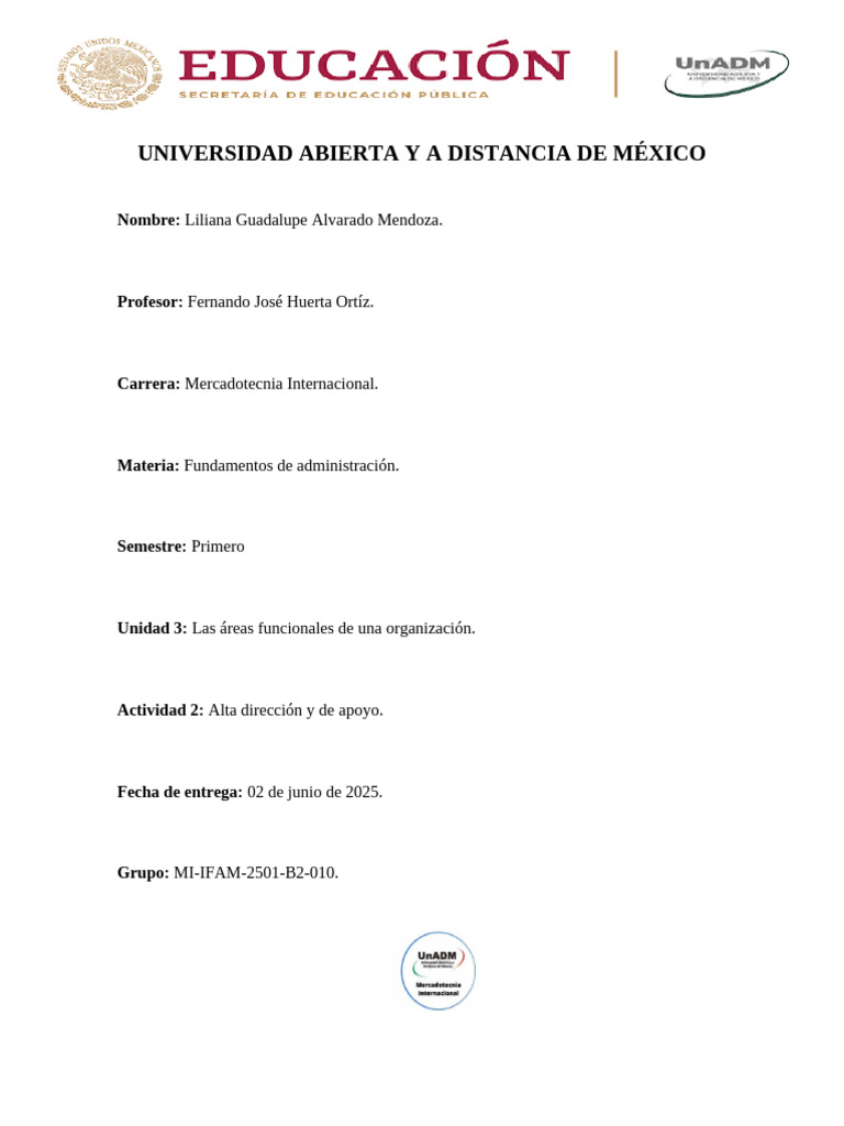 Administración U3 Act2 | PDF