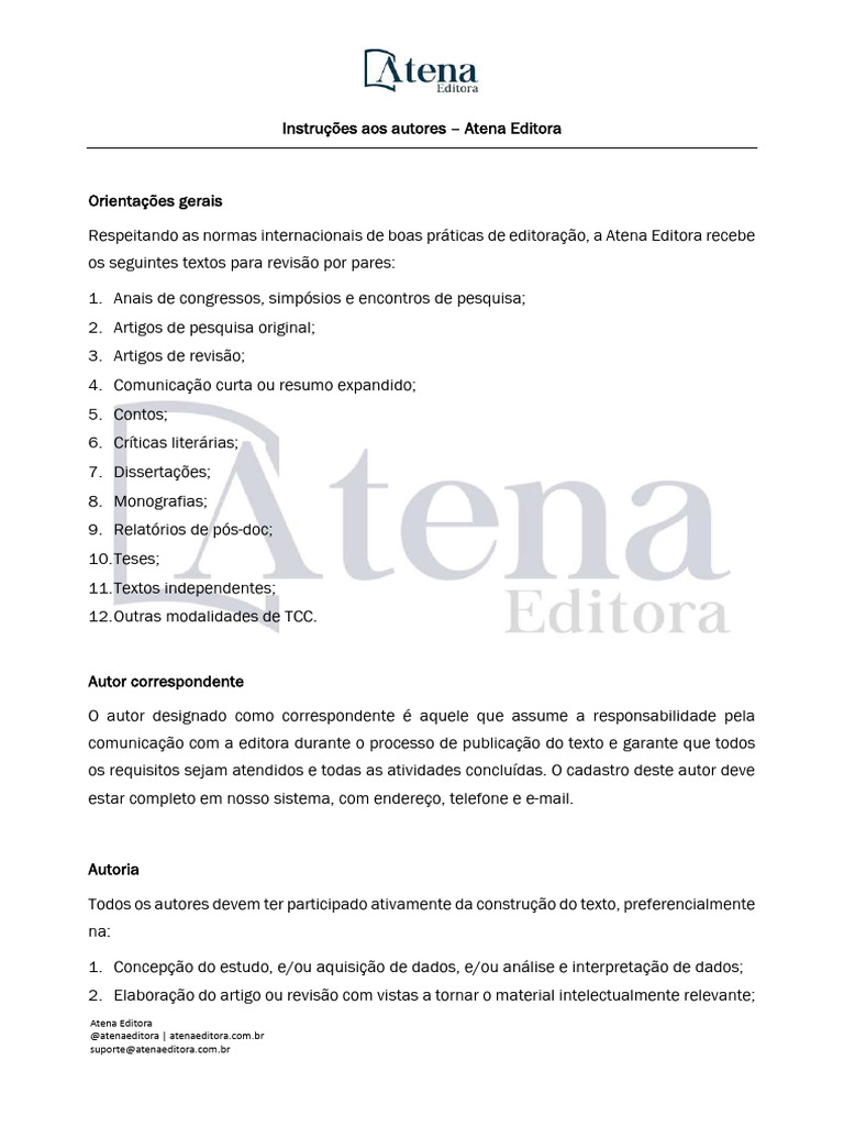 Instruções para Autores da Atena Editora | PDF | Revisão