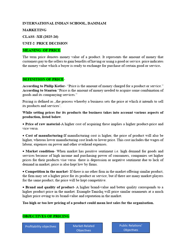 Marketing Unit 2 Notes Updated | PDF | Pricing | Demand