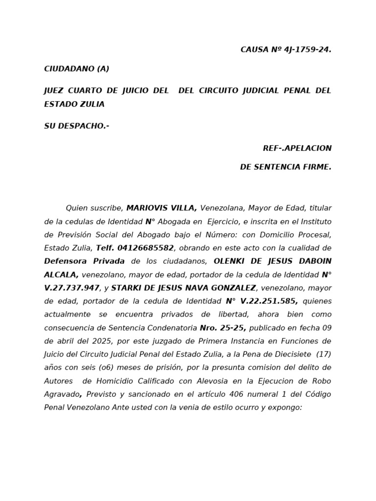 Apelacion de Sentenncia Definitiva | PDF | Derecho penal | Apelación